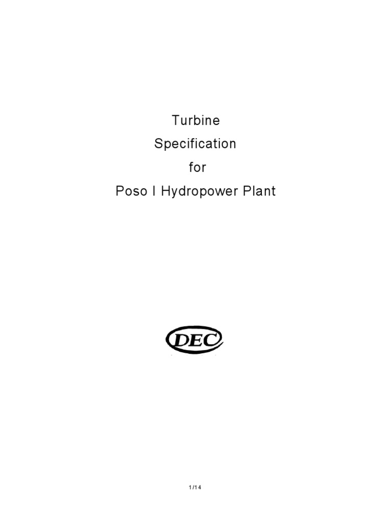 Turbine Specification For Poso I Hydropower Plant | PDF