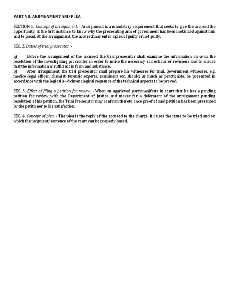 PART VII Arraignment and Plea | PDF