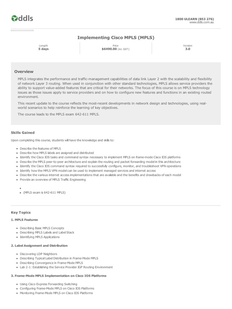 Implementing Cisco MPLS MPLS | PDF | Virtual Private Network | Multiprotocol Label Switching
