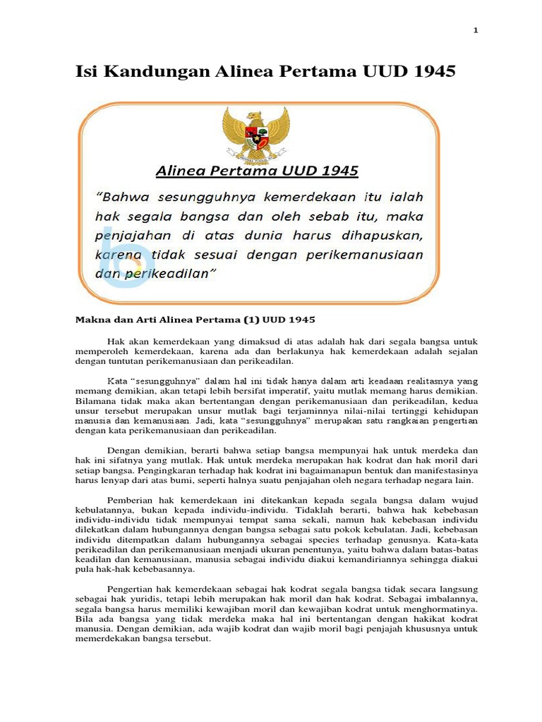 Isi Kandungan Alinea Pertama UUD 1945 | PDF