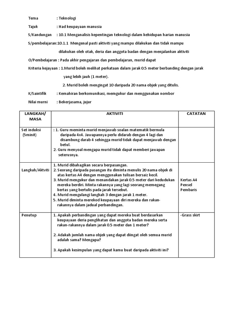 Contoh RPH Sains Kursus | PDF
