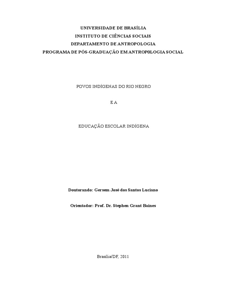 Povos Indígenas Do Rio Negro e A Educação Escolar Indígena - Gersem ...
