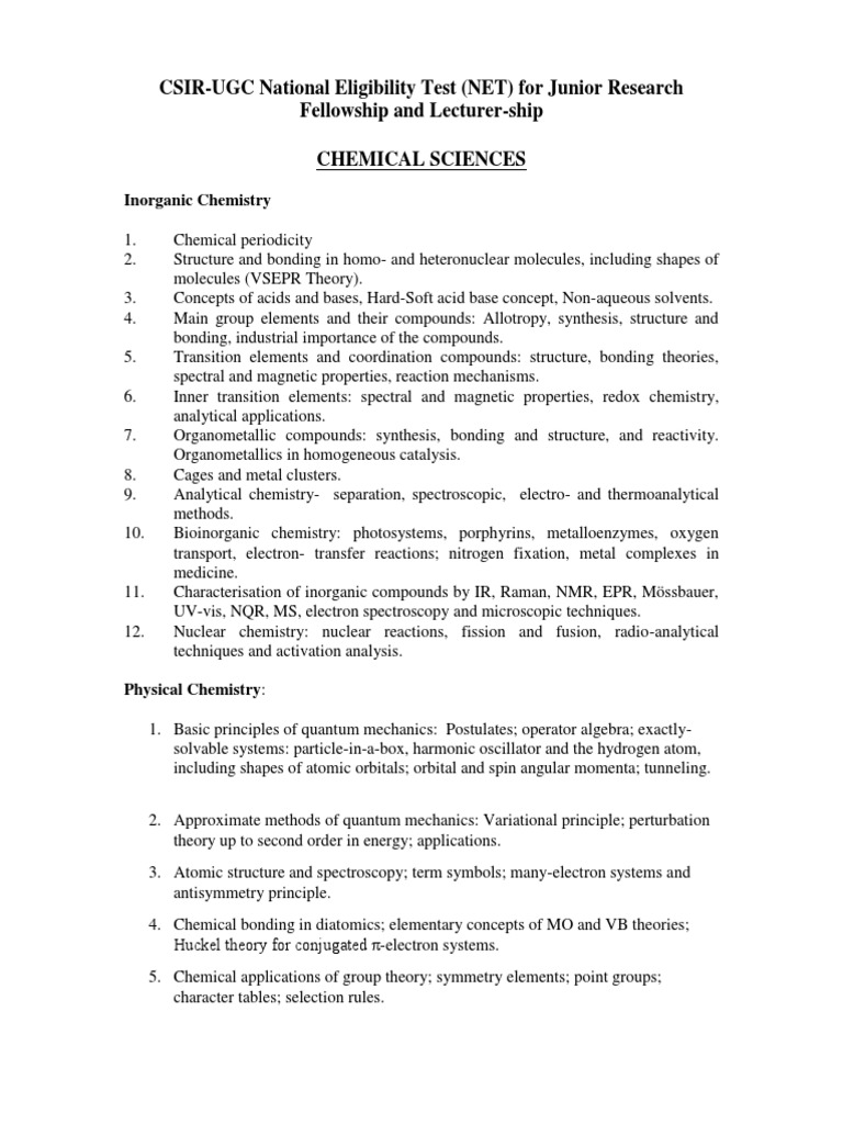 Csir Net Chemistry Sylabus | PDF | Chemical Reactions | Organic Chemistry