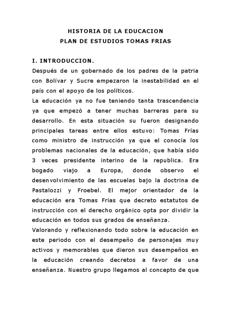 Historia de La Educacion Tomas Frias | PDF | Bolivia | Educación avanzada