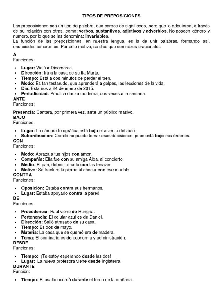 Tipos de Preposiciones | PDF | Idiomas