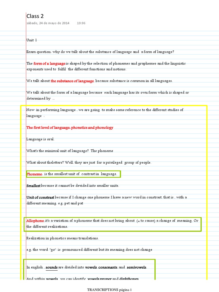 Class 2: Form of A Language | PDF | Phoneme | Word