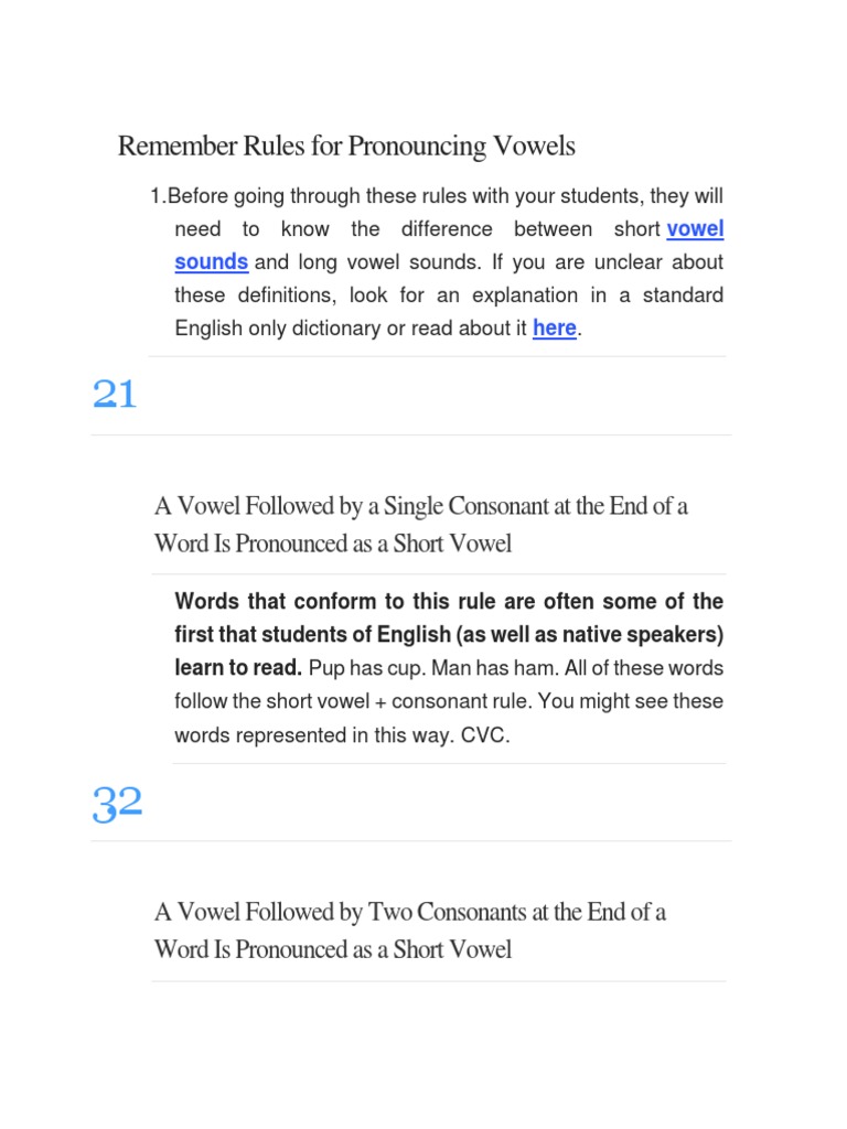 Vowel and Consonant Pronunciation Rules | PDF | Consonant | Syllable