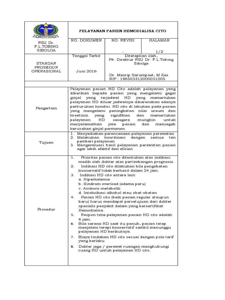 Prosedur HD Cito di RSU Sibolga | PDF | Pengembangan Diri | Kesehatan ...