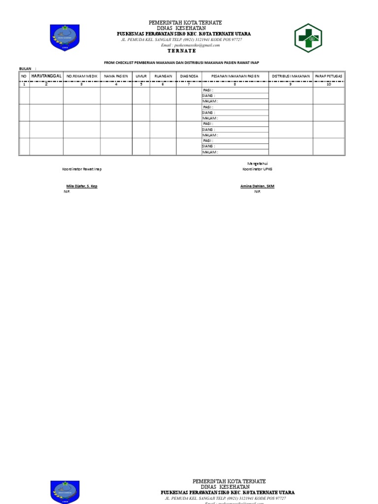 Form Distribusi Makanan Rawat Inap | PDF