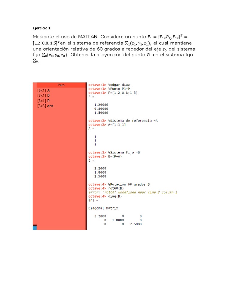 Proyección de P1 en MATLAB: Ejercicio 1 | PDF | Métodos y materiales de enseñanza