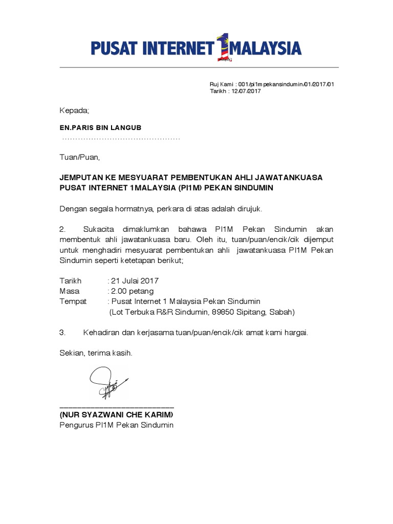 Surat Jemputan Mesyuarat | PDF