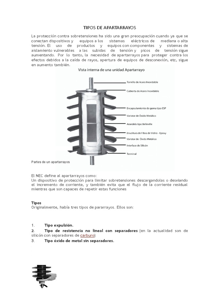 Tipos y funciones de apartarrayos | PDF | Corriente eléctrica | voltaje