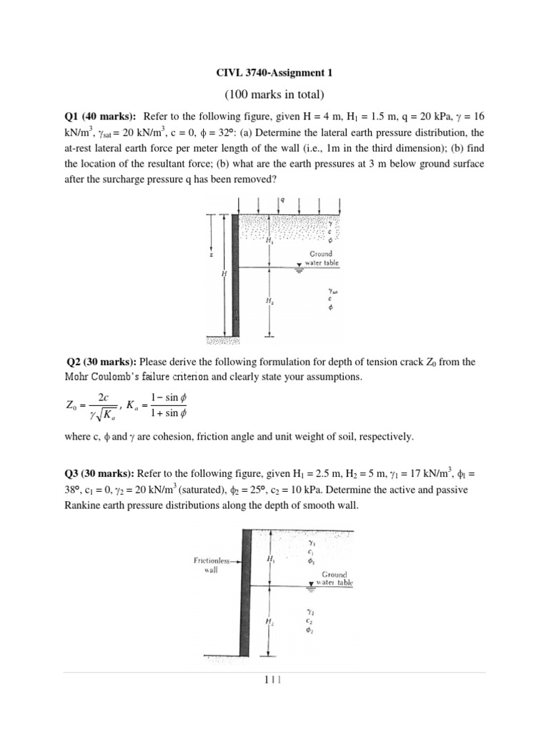 (100 Marks in Total) : CIVL 3740-Assignment 1 | PDF