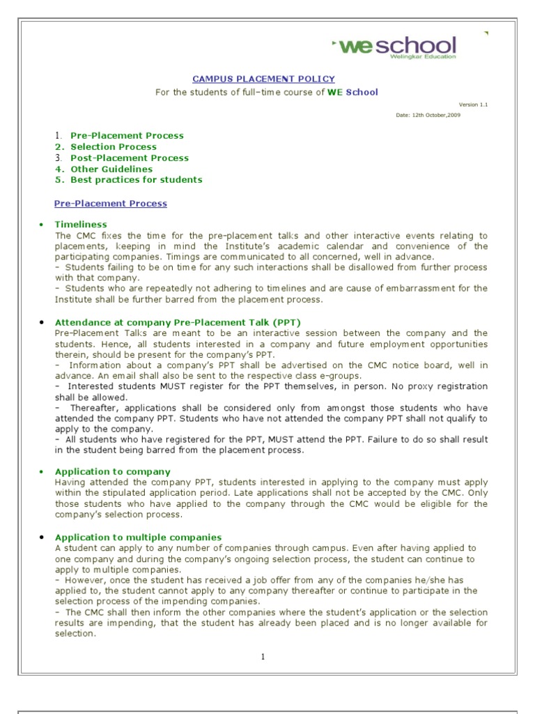 WE School Placement Policy | PDF | Communication | Employment