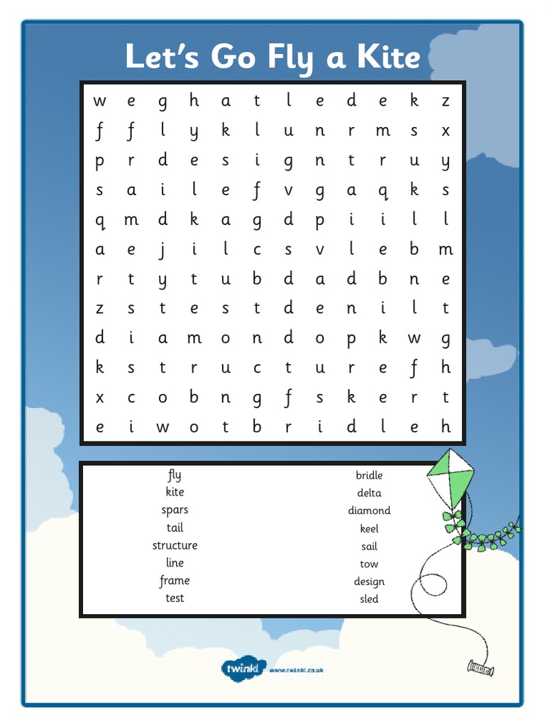 Kite Word Search Puzzles Yellow Kite Bags Wordle Inspired Puzzle Books
