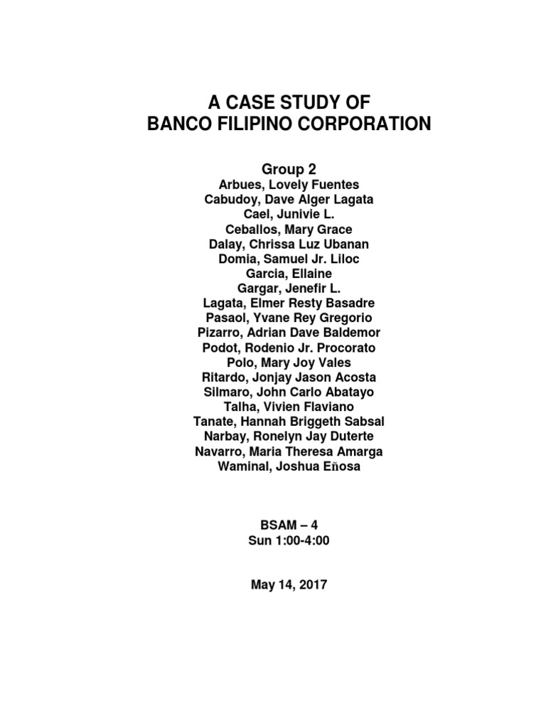 Banco Filipino Group 2 Am4 | PDF | Strategic Planning | Banks