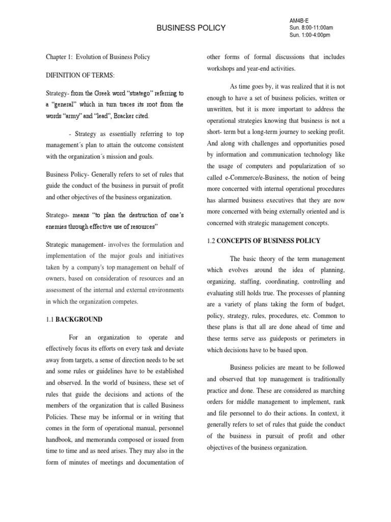 Evolution of Business Policy and Strategy | PDF | Strategic Management ...