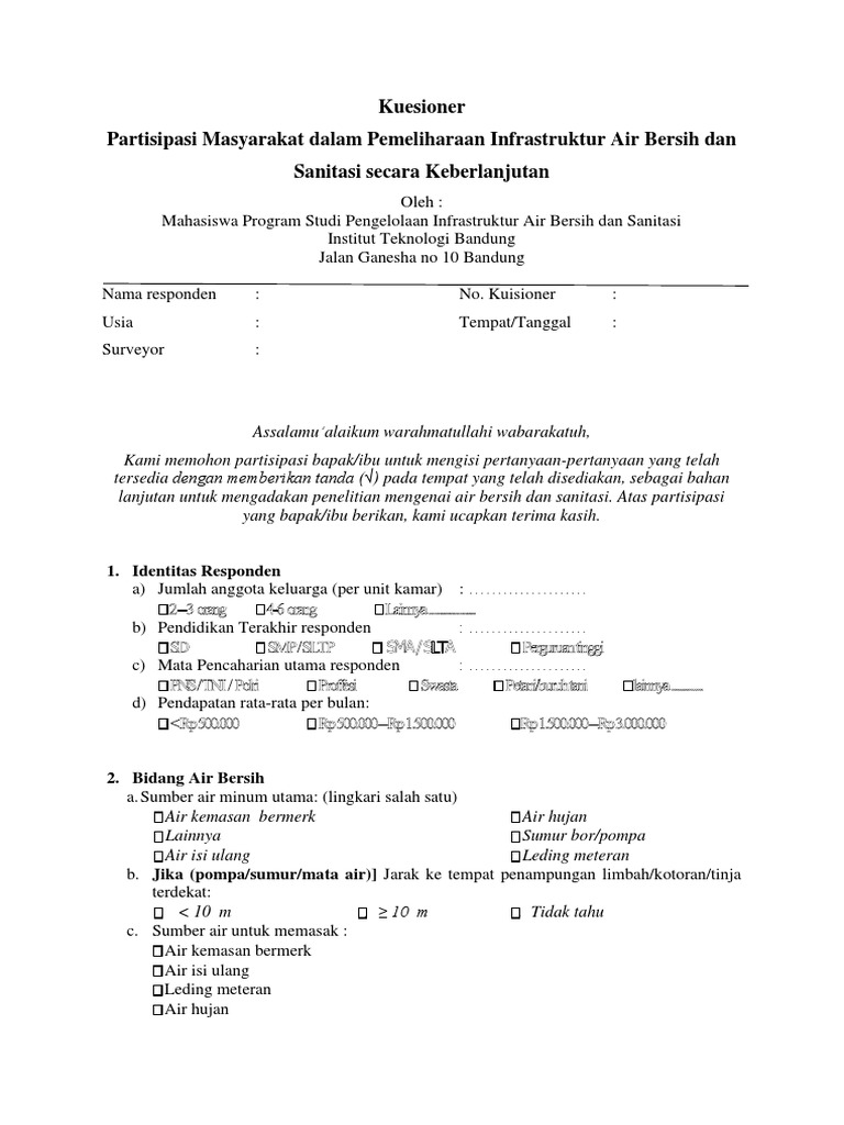 Kuisioner Fix | PDF | Kesehatan Holistik