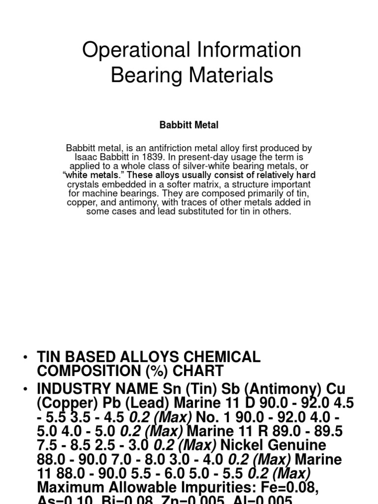 Operational Information Bearing Materials: Babbitt Metal | PDF | Alloy ...