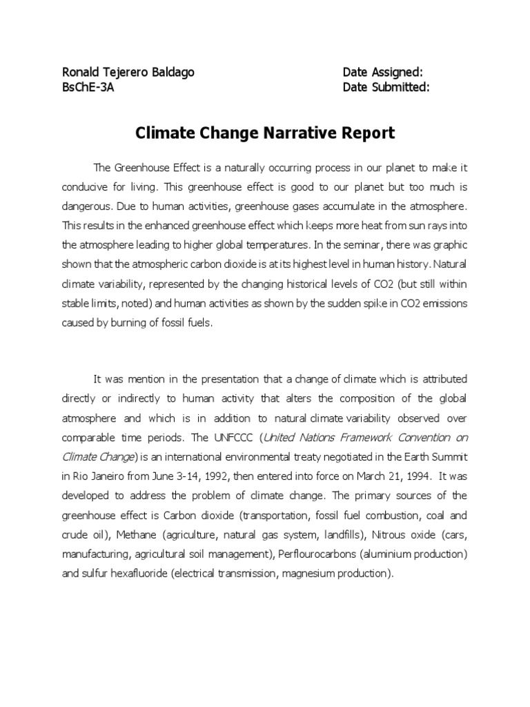 Climate Change Narrative Report | PDF | Climate Change | Human Impact ...