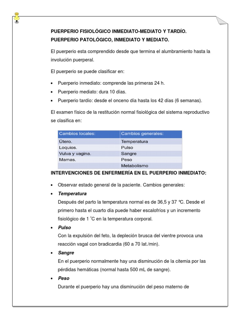 Puerperio Fisiológico Inmediato | PDF | Periodo posparto | Parto