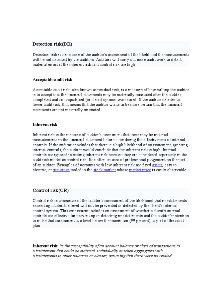Understanding Audit Risks: DR, AR, IR, CR | PDF | Finance & Money ...