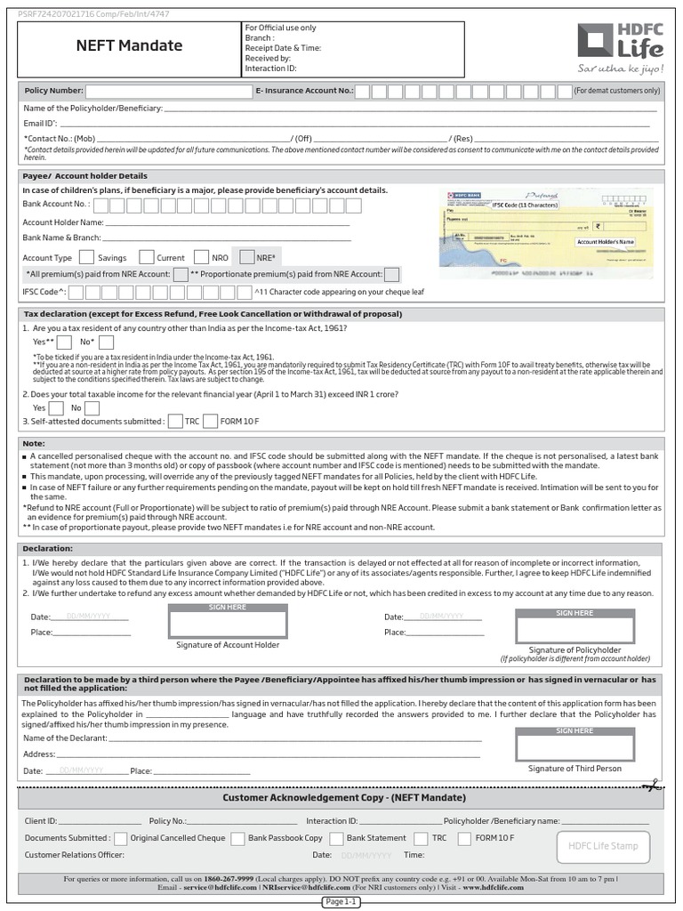 Neft Mandate20170221 072043 | PDF | Insurance | Cheque