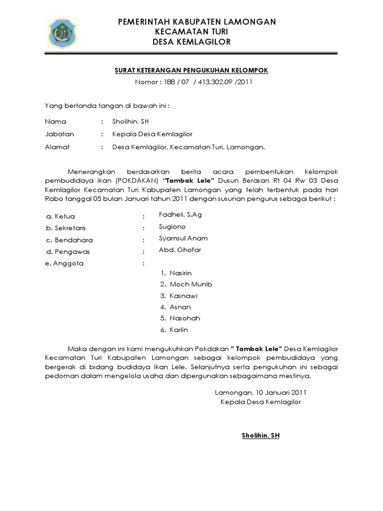 Surat Pengukuhan Kelompok | PDF Surat Pengukuhan Kelompok | PDF