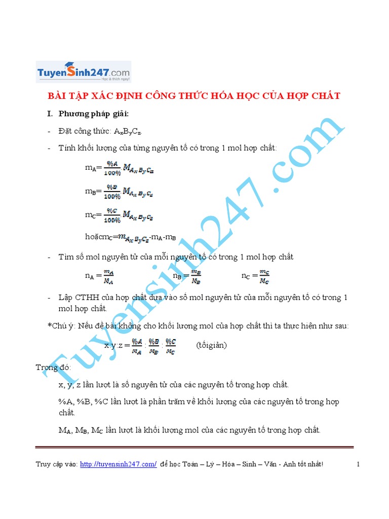 Dang Bai Tap Lap Cong Thuc Hoa Hoc Khi Biet Thanh Phan Phan Tram Cac Nguyen To Trong Hop Chat | PDF