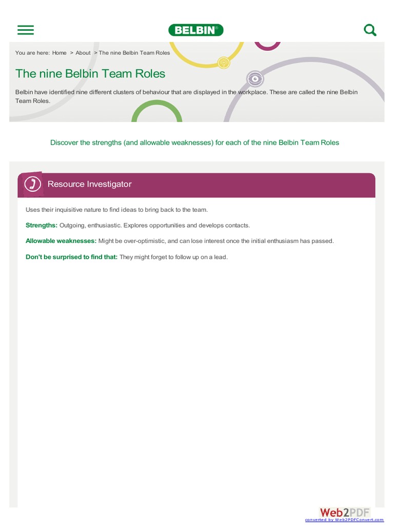 9 Belbin Team Roles | PDF
