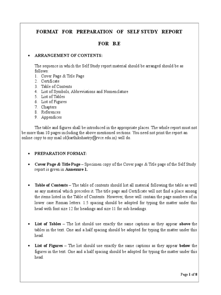 Format For Preparation of Self Study Report For B.E | PDF | Thesis ...