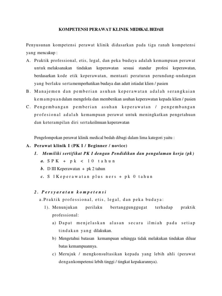 Kompetensi Perawat Klinik Medikal Bedah | PDF