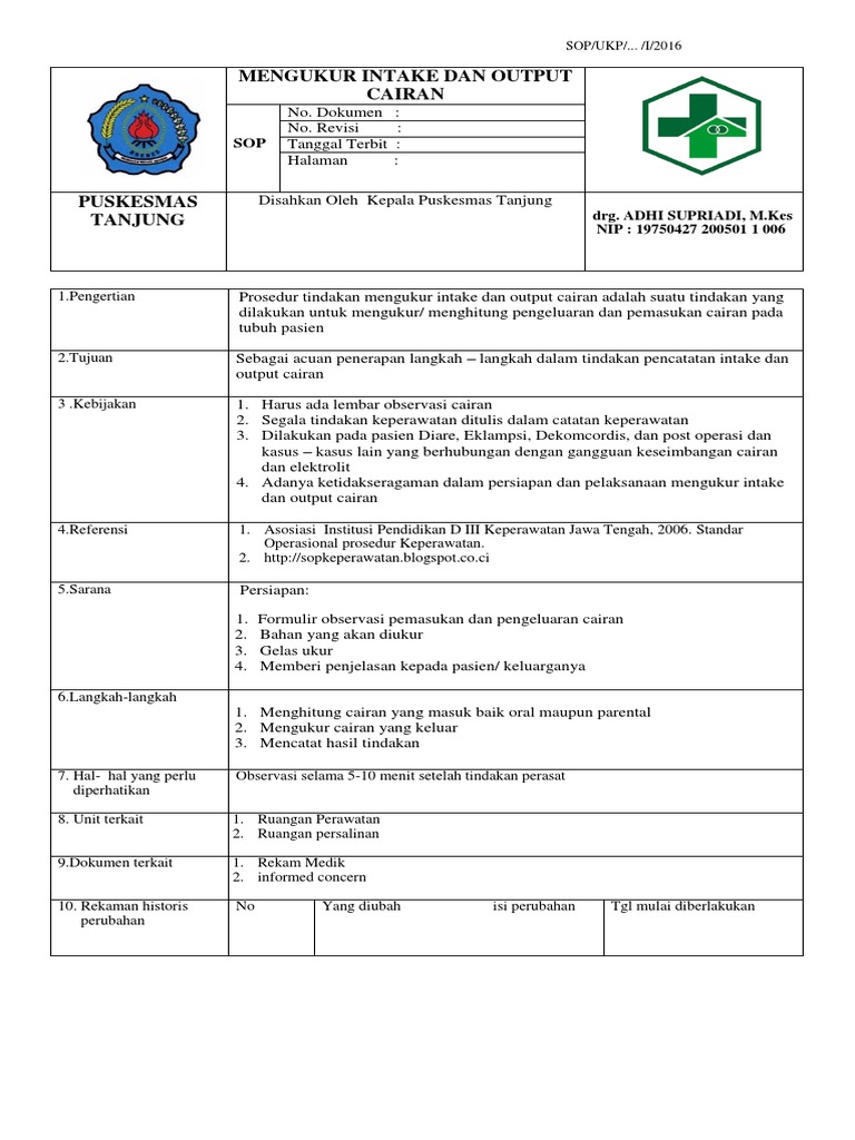 Sop Intake Dan Output Cairan | PDF
