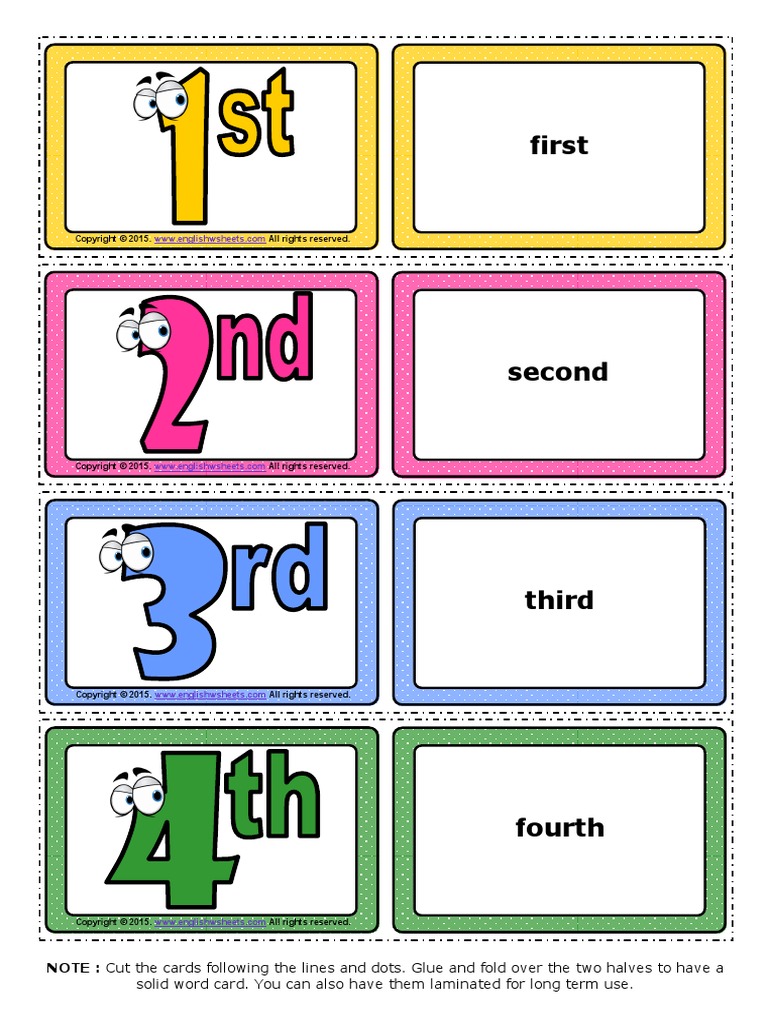Ordinal Numbers Esl Vocabulary Game Cards For Kids | PDF | Sports