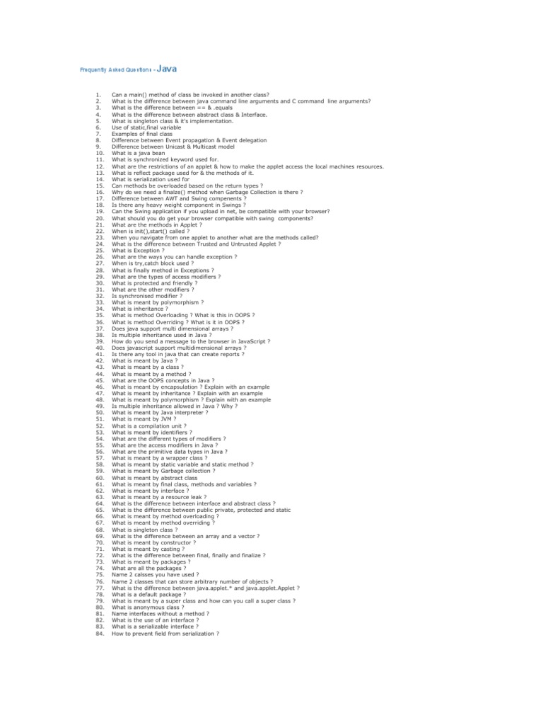 Java Faq Pdf Method Computer Programming Java Programming