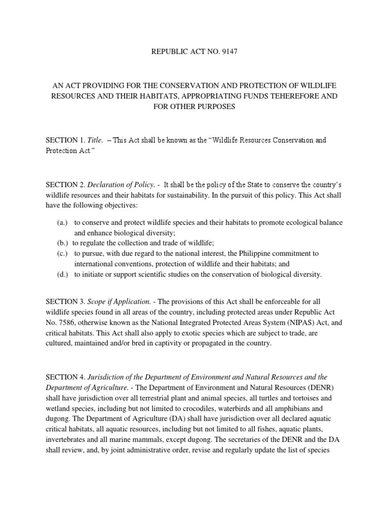 Republic Act No 9147 | Endangered Species | Wildlife | Free 30-day ...