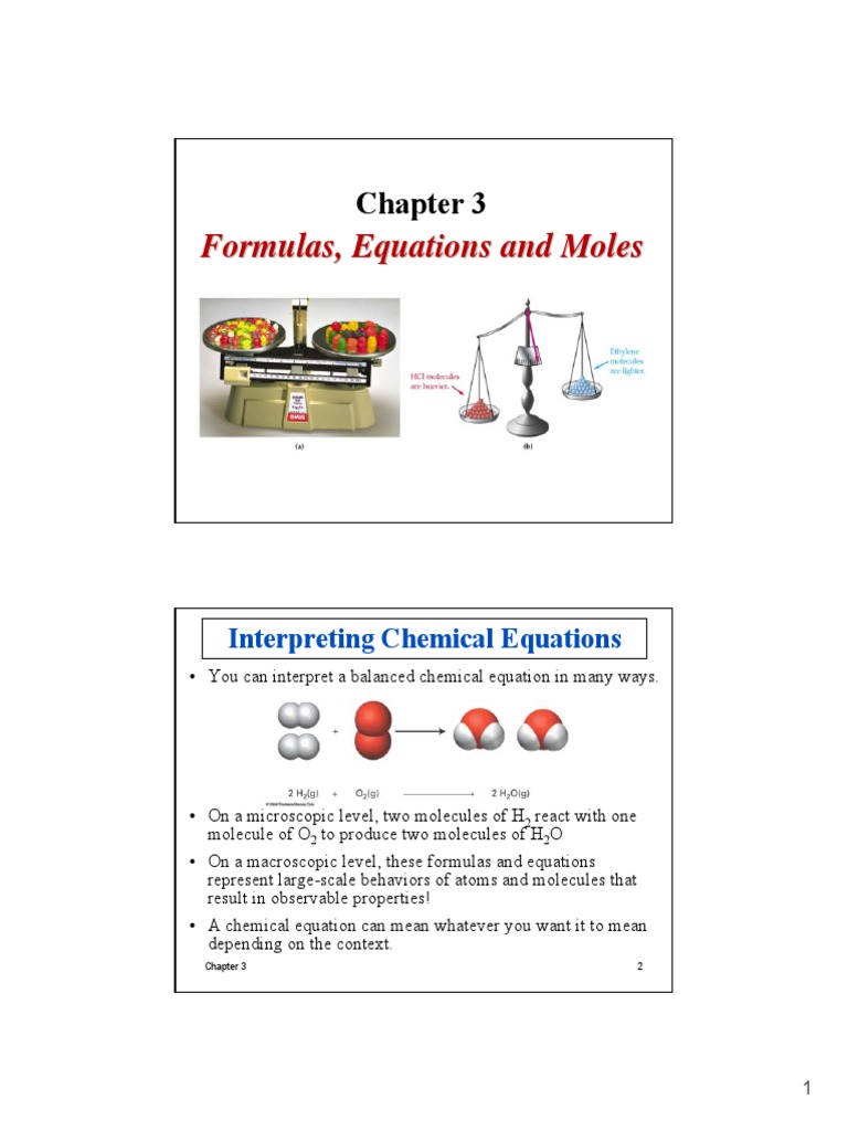 Chapter 3 Formulas, Equations and Moles | PDF | Mole (Unit) | Molecules