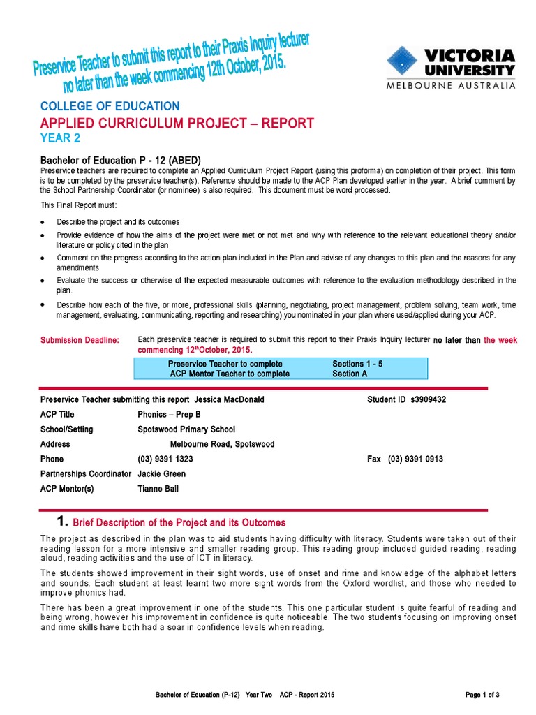Abed Year 2 Acp - Report 2015 Portfolio | PDF | Phonics | Reading (Process)
