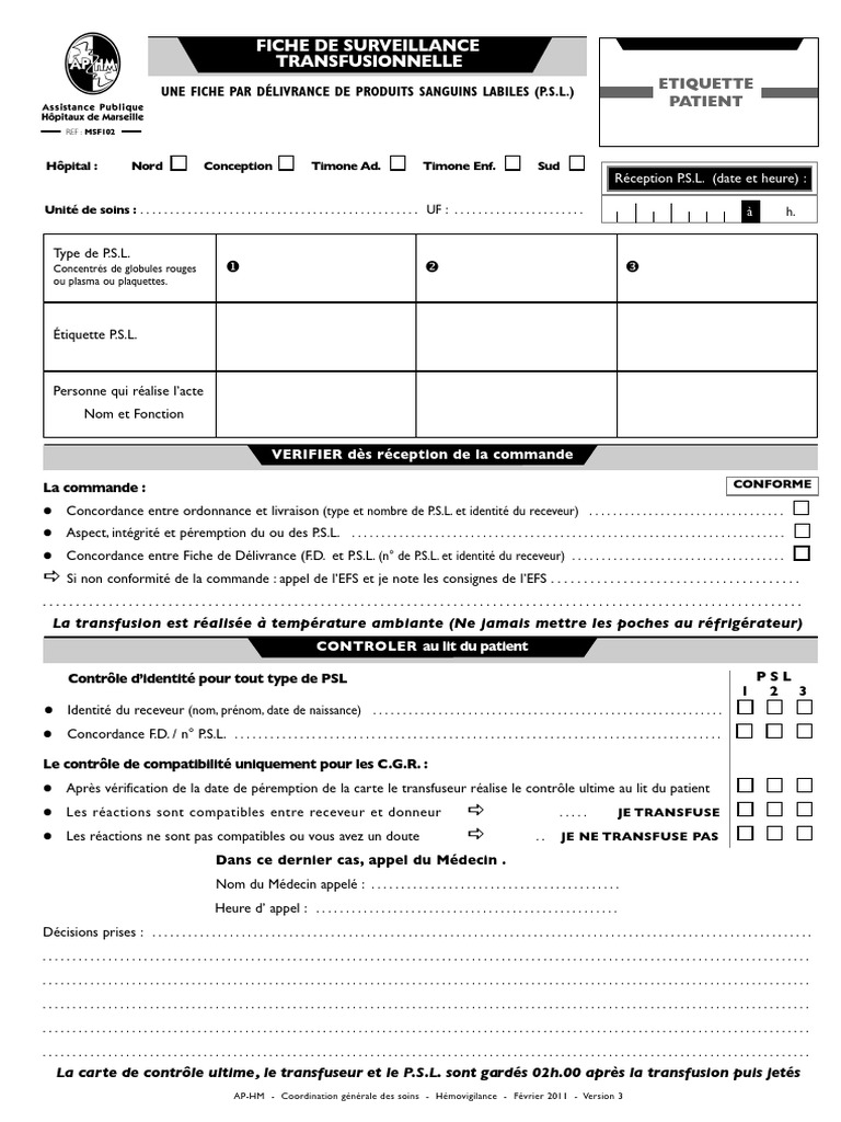 3 3 Transfusion Sanguine Check List Pdf Transfusion Sanguine
