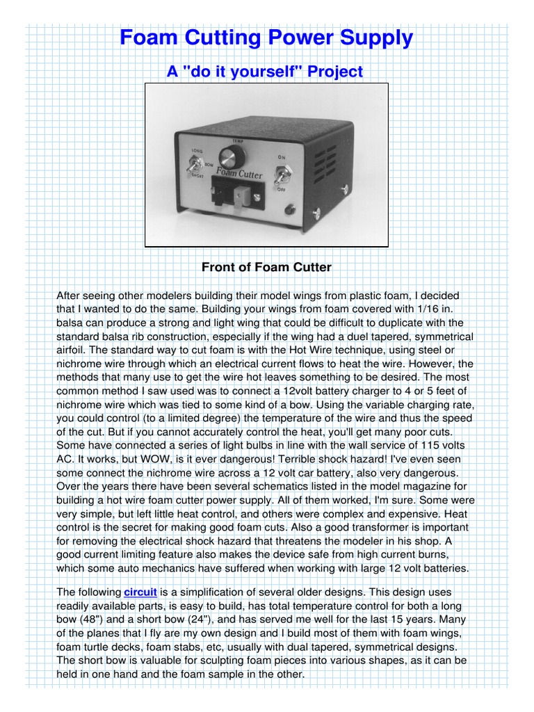 Foam Cutting Power Supply | PDF | Resistor | Series And Parallel Circuits