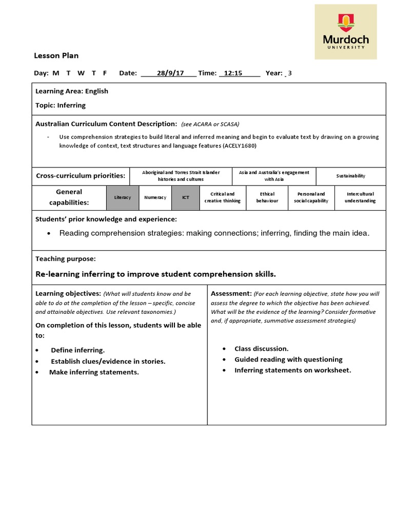 Inferring Lesson Plan | PDF | Reading Comprehension | Lesson Plan