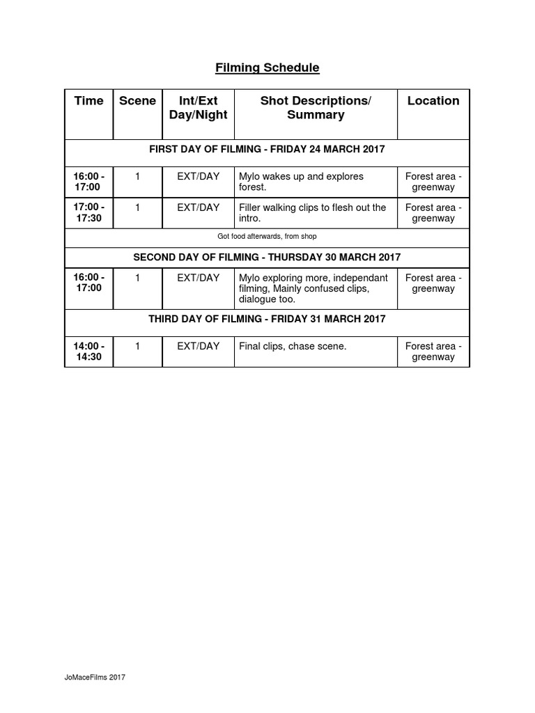 Filming Schedule | PDF