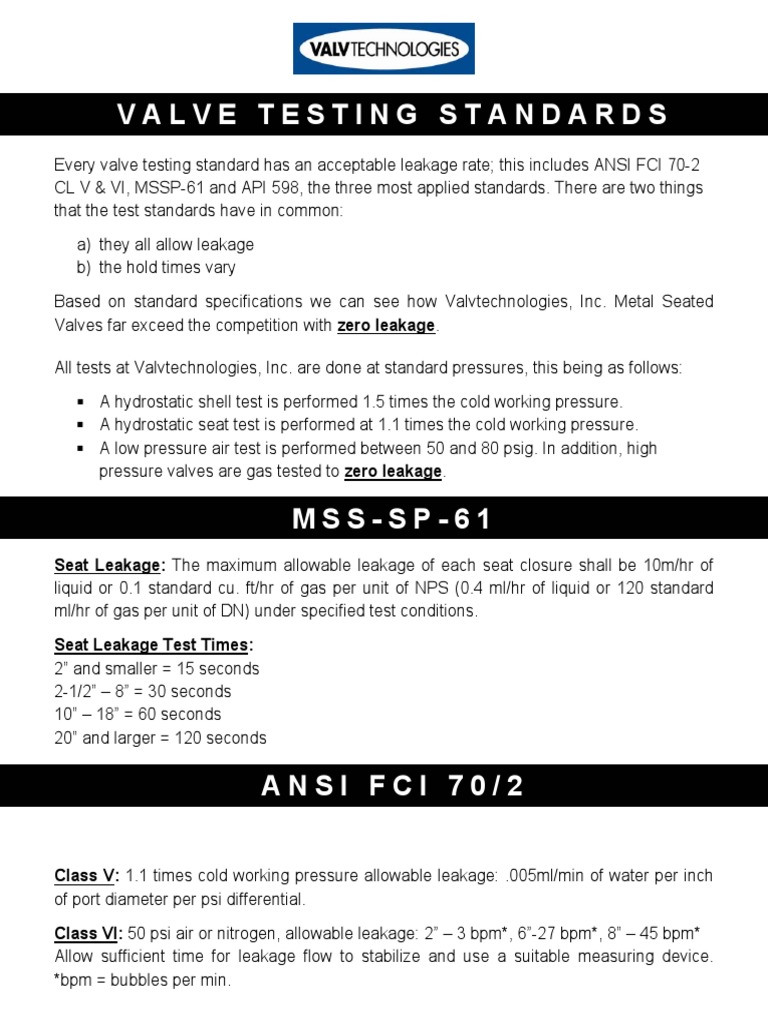 Valve Testing Standards | PDF | Pressure | Valve