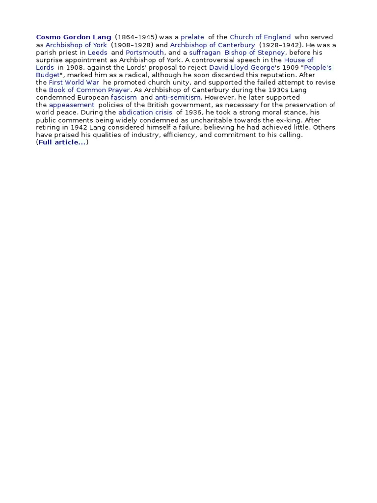 Cosmo Gordon Lang | PDF | Religion And Belief