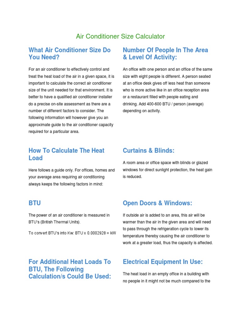Air Conditioner Size Calculator | Download Free PDF | Air Conditioning ...
