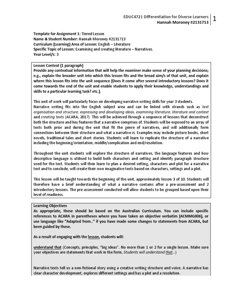 Final Educ4721 Lesson Plan | PDF | Narrative | Lesson Plan