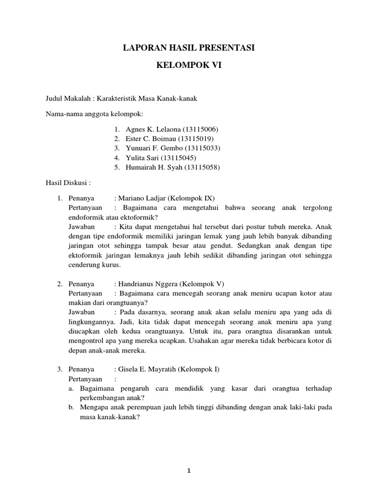 Laporan Hasil Presentasi | PDF