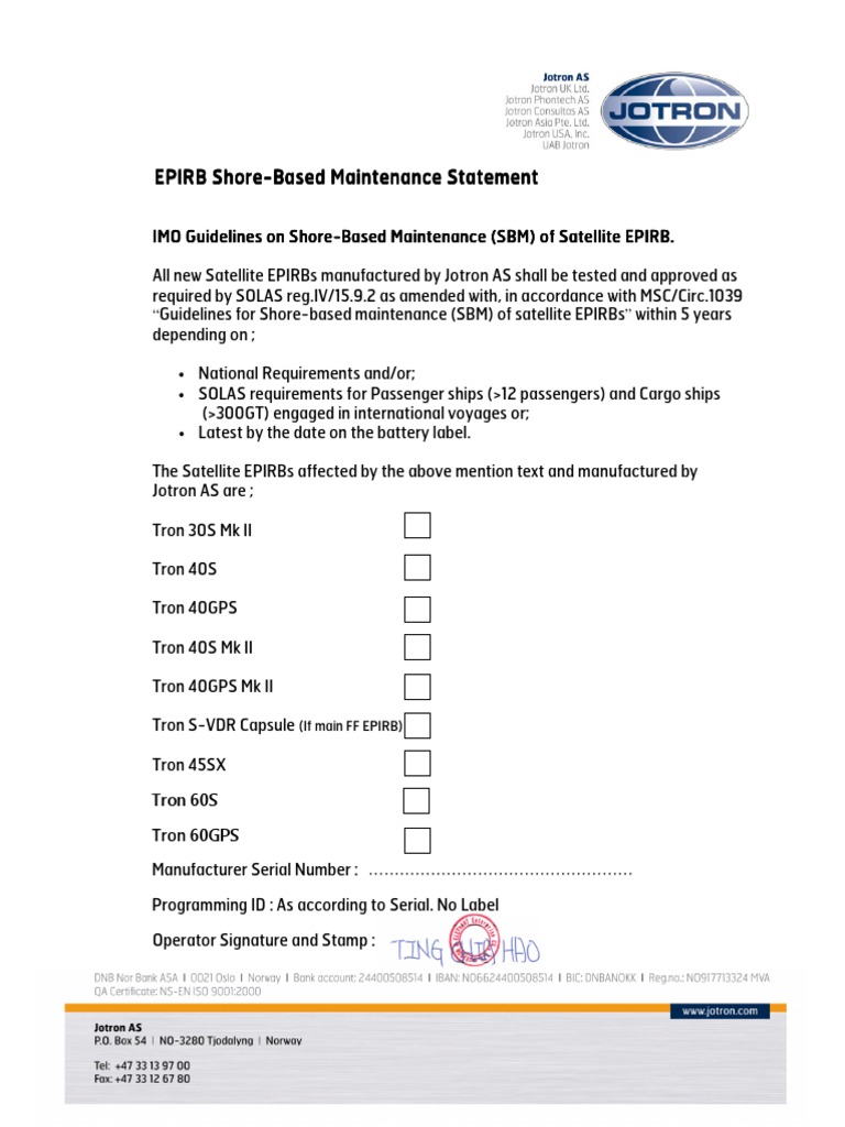 SBM Sheet Epirb 961374 | PDF
