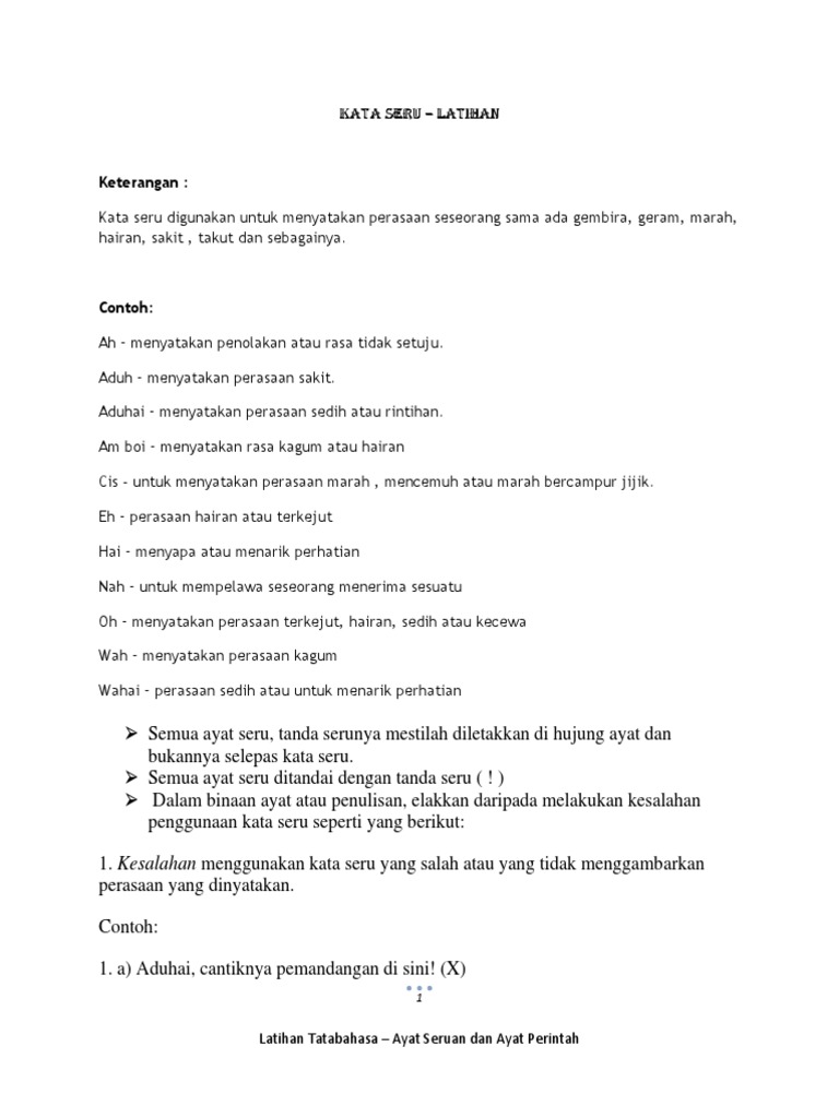 Latihan Ayat Seruan & Perintah | PDF