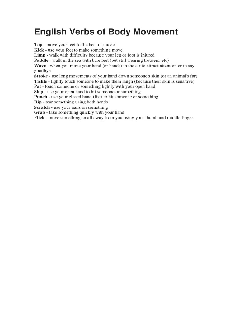Body Movement Verbs Explained | PDF | Language Arts & Discipline